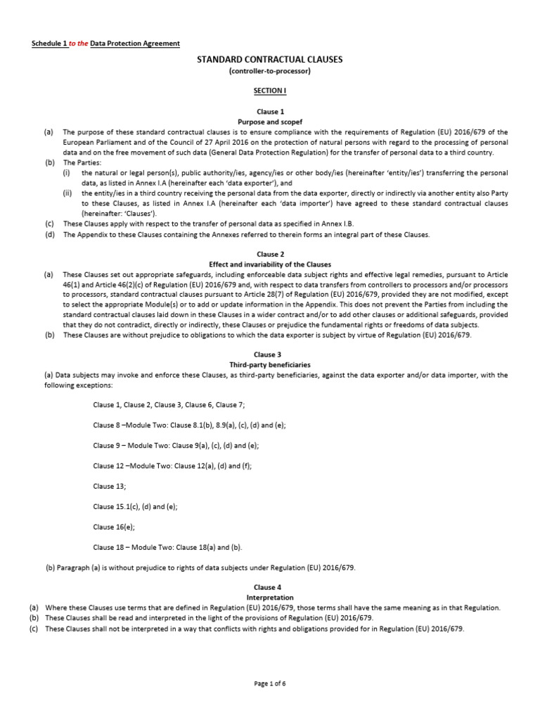 Standard Contractual Clauses Overview | PDF | Breach Of Contract ...