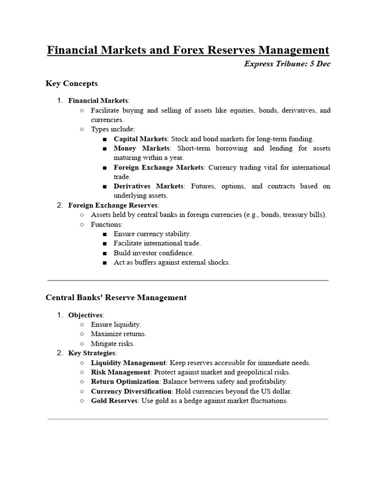 Forex Reserves and Financial Markets Guide | PDF | Foreign Exchange ...