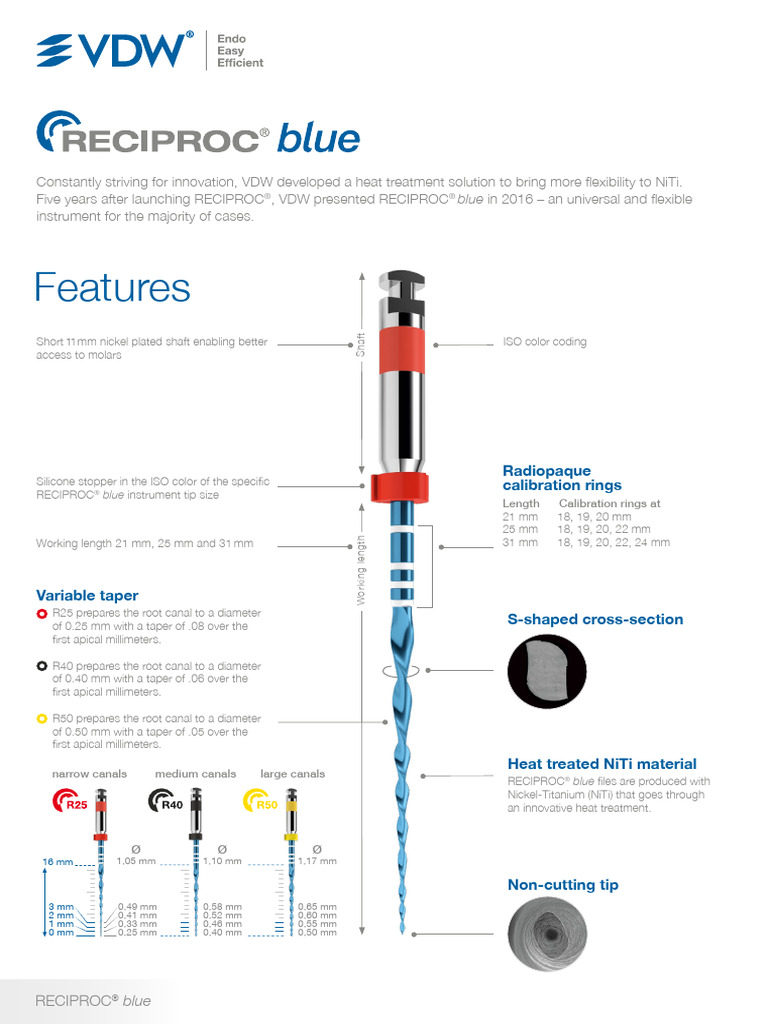 VDW-Dental-Reciproc-Family-RECIPROCblue-Product-card-EN | PDF | Materials Science | Metals