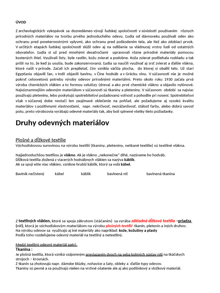 Druhy Odev. Materiálov | PDF