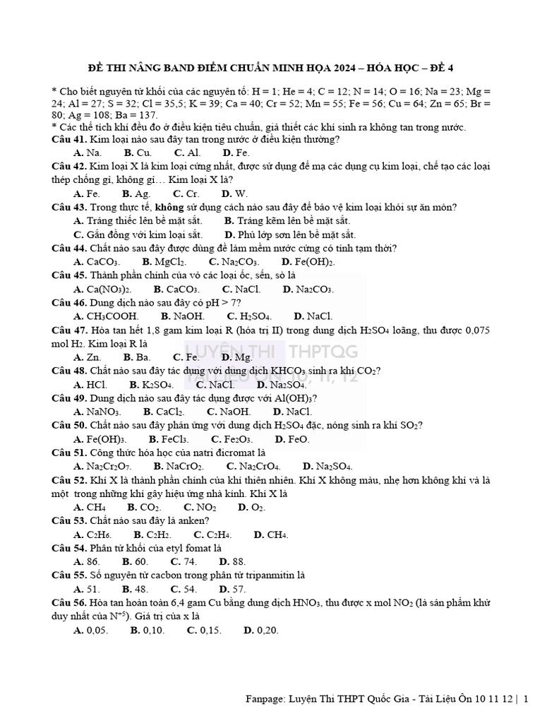 ĐỀ THI HÓA HỌC - 4 | PDF