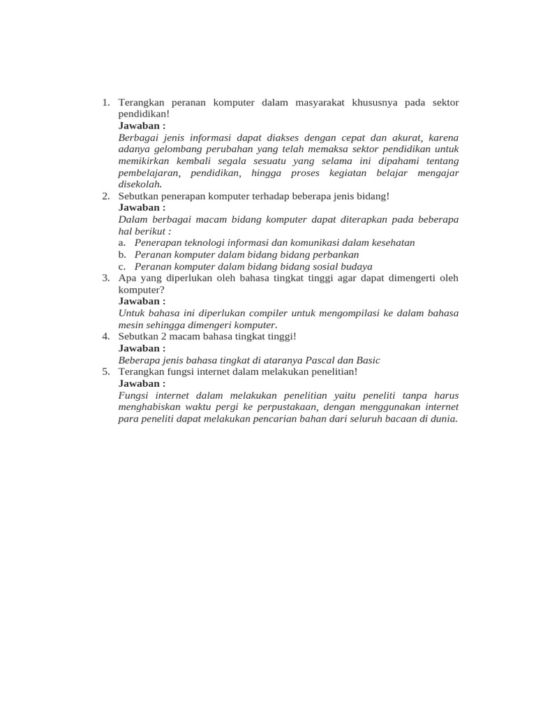Terangkan Peranan Komputer Dalam Masyarakat Khususnya Pada Sektor Pendidikan | PDF