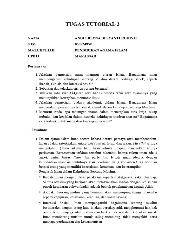 Tugas Tutorial 3 Pendidikan Agama Islam | PDF