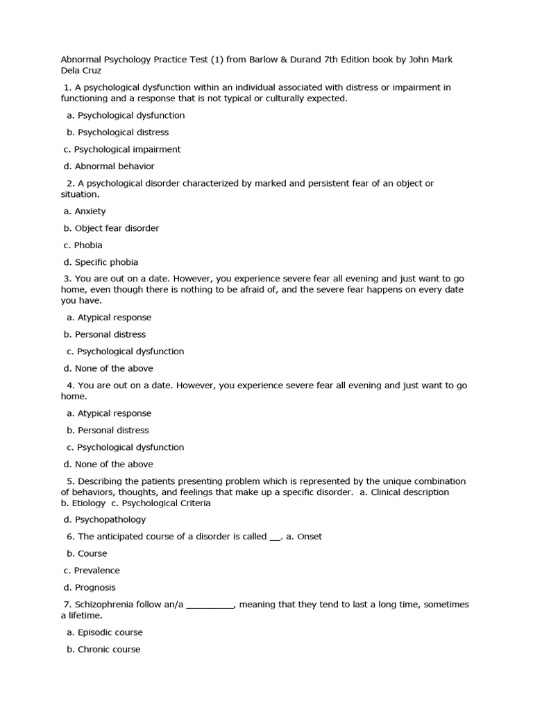 Abnormal Psychology Practice Test 2 PDF Free | PDF | Neurotransmitter ...