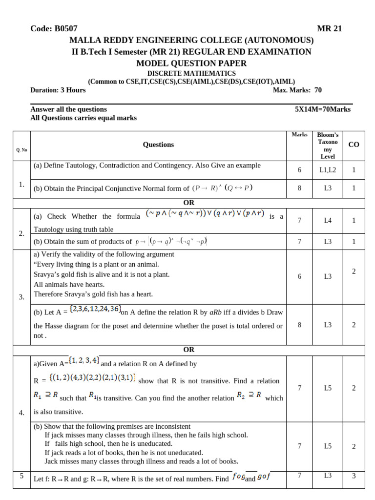 DM MODEL PAPER | PDF | Group (Mathematics) | Mathematics