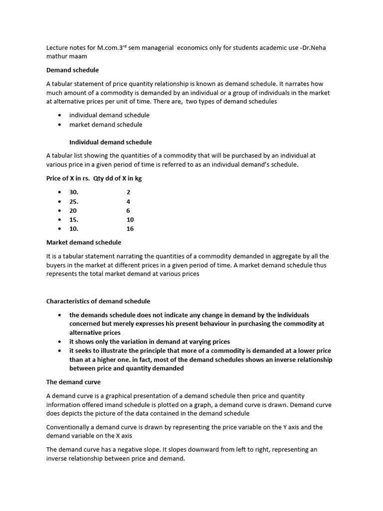 3rd Managerial Economics - DR - NEHA MATHUR | PDF | Demand | Demand Curve