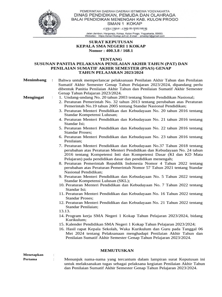 SK Tim PAT-PSAS Genap TP 2023-2024 | PDF