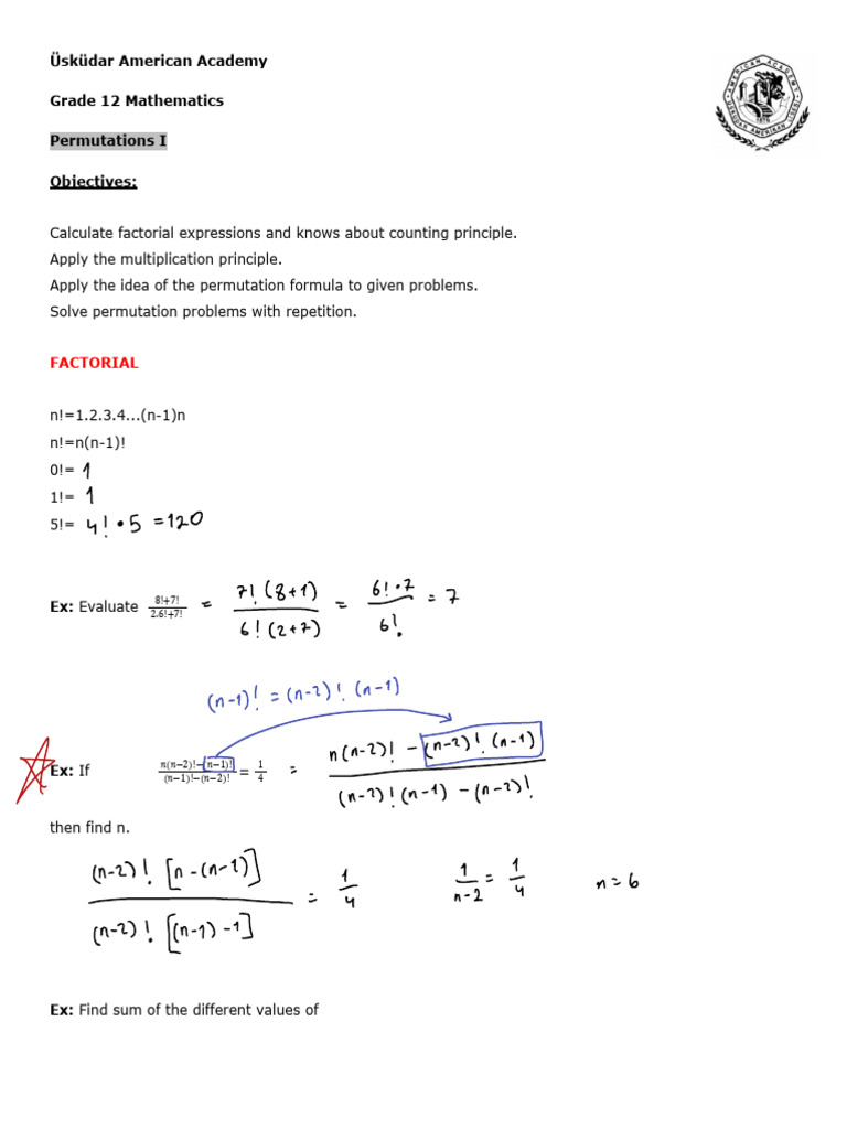 Permutation I 3 Pdf Mathematics Mathematical Concepts