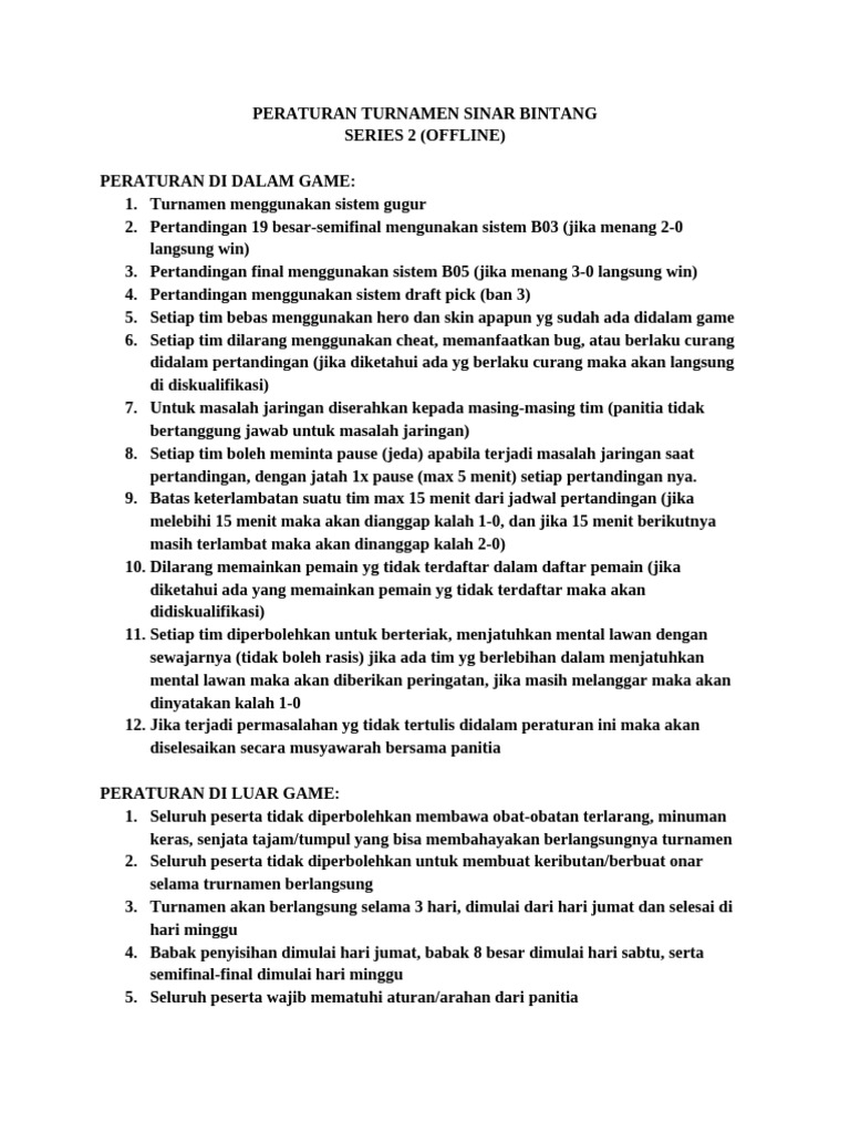 Aturan Turnamen Sinar Bintang MLBB | PDF