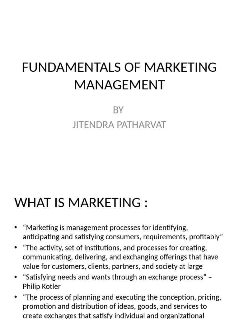 Fundamentals of Marketing Management | PDF | Marketing | Customer