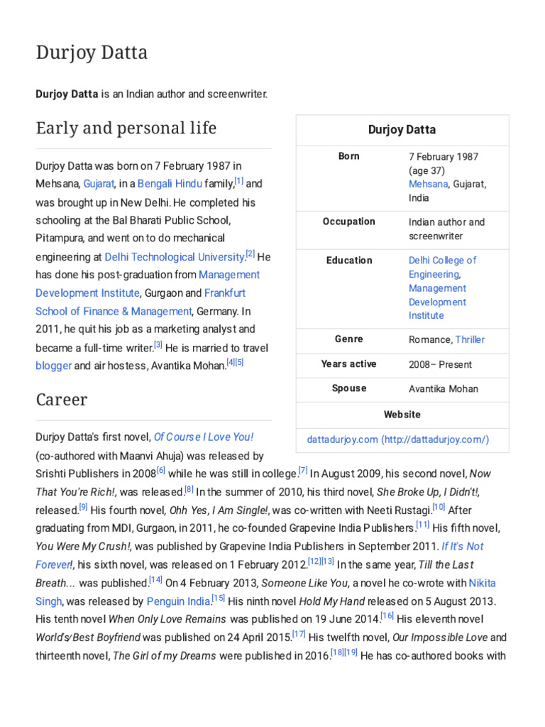 Durjoy Datta - Wikipedia | PDF | English Language Literature | Indian Literature