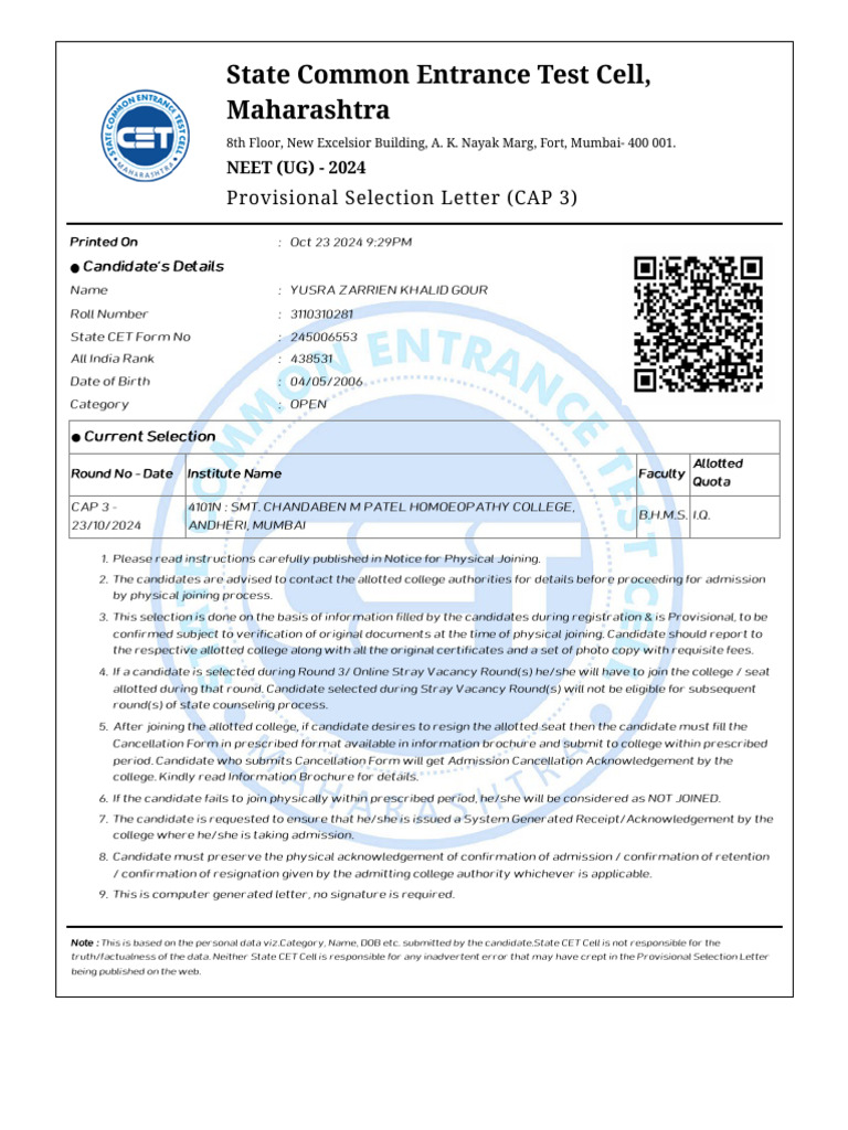 Selection Letter | PDF