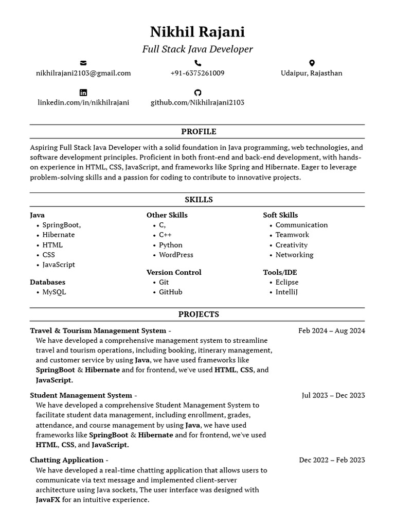 Nikhil-Rajani Resume | PDF | Eclipse (Software) | Computing