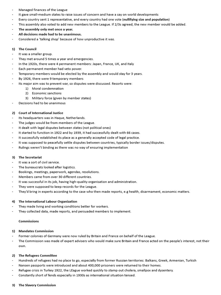 League of Nations Overview for IGCSE | PDF | United Nations Security ...