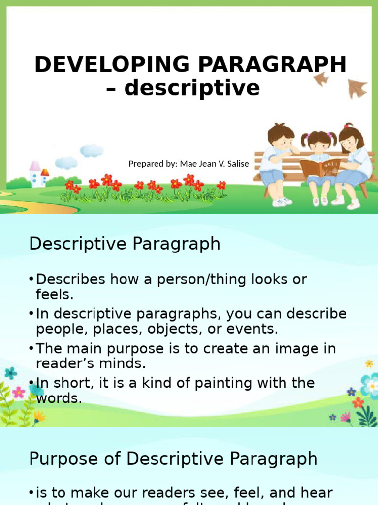 DEVELOPING PARAGRAPH – descriptive | PDF | Proofreading | Cognition