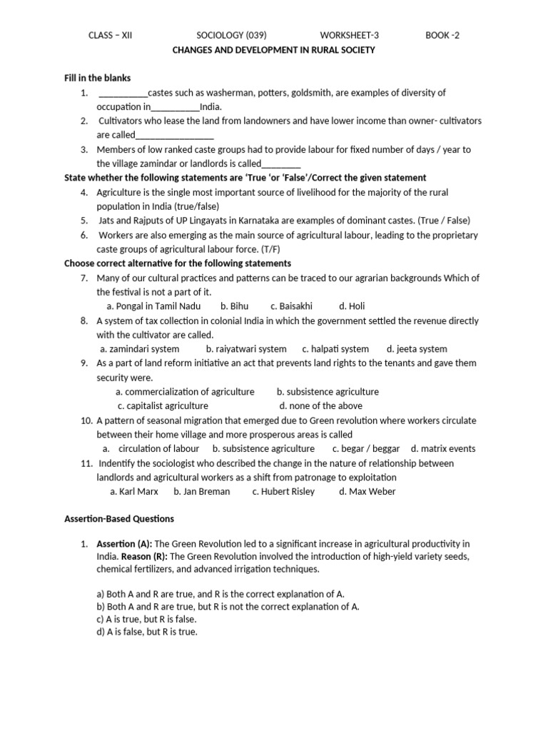 Changes in Rural Society: Class 12 Notes | PDF | Agricultural Policy ...