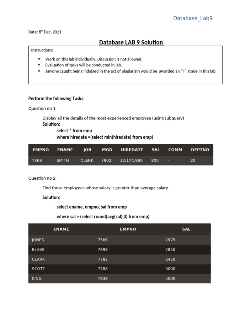 DBS_Lab9_sol | PDF | Databases | Data Management