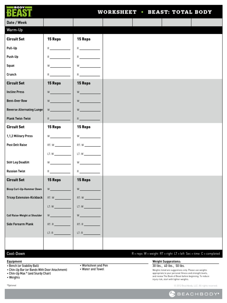 Body Beast Workout Sheet | PDF | Strength Training | Management Of Obesity