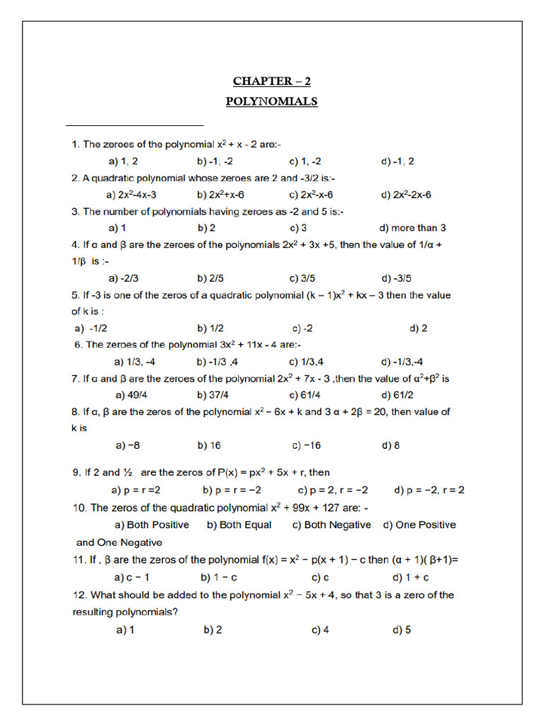 ch 2 POLYNOMIALS | PDF