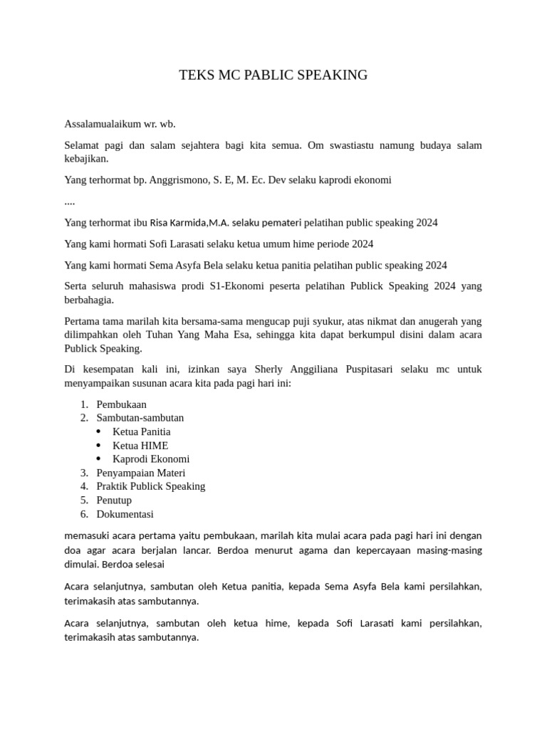 Teks MC Pablic Speaking-1 | PDF