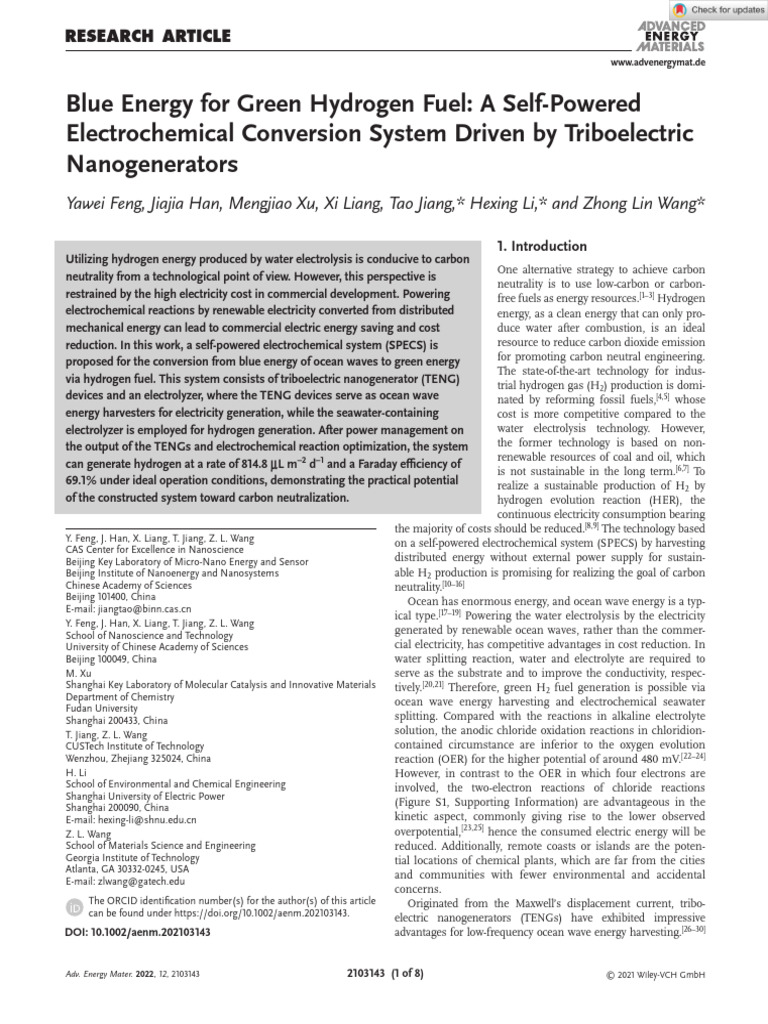 Blue Energy to Green Hydrogen | PDF | Electrochemistry | Rectifier