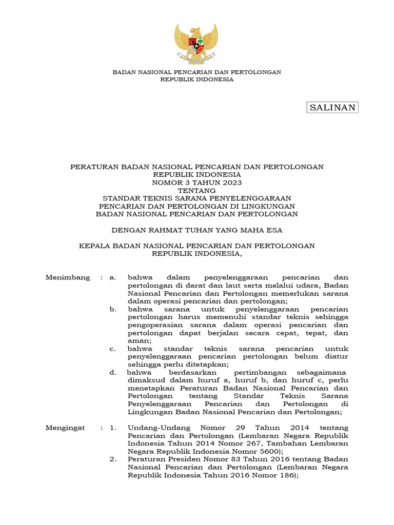Standar Teknis SAR Pencarian 2023 | PDF