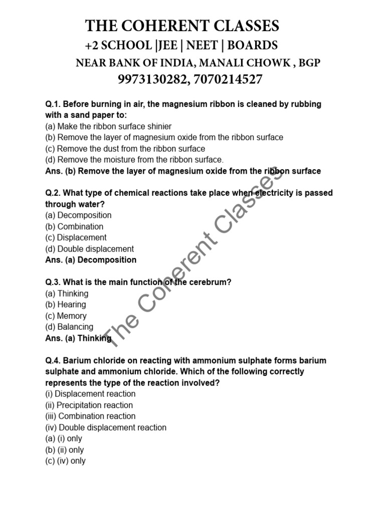 Coherent Scholarship Test Solution | PDF | Atrium (Heart) | Acid