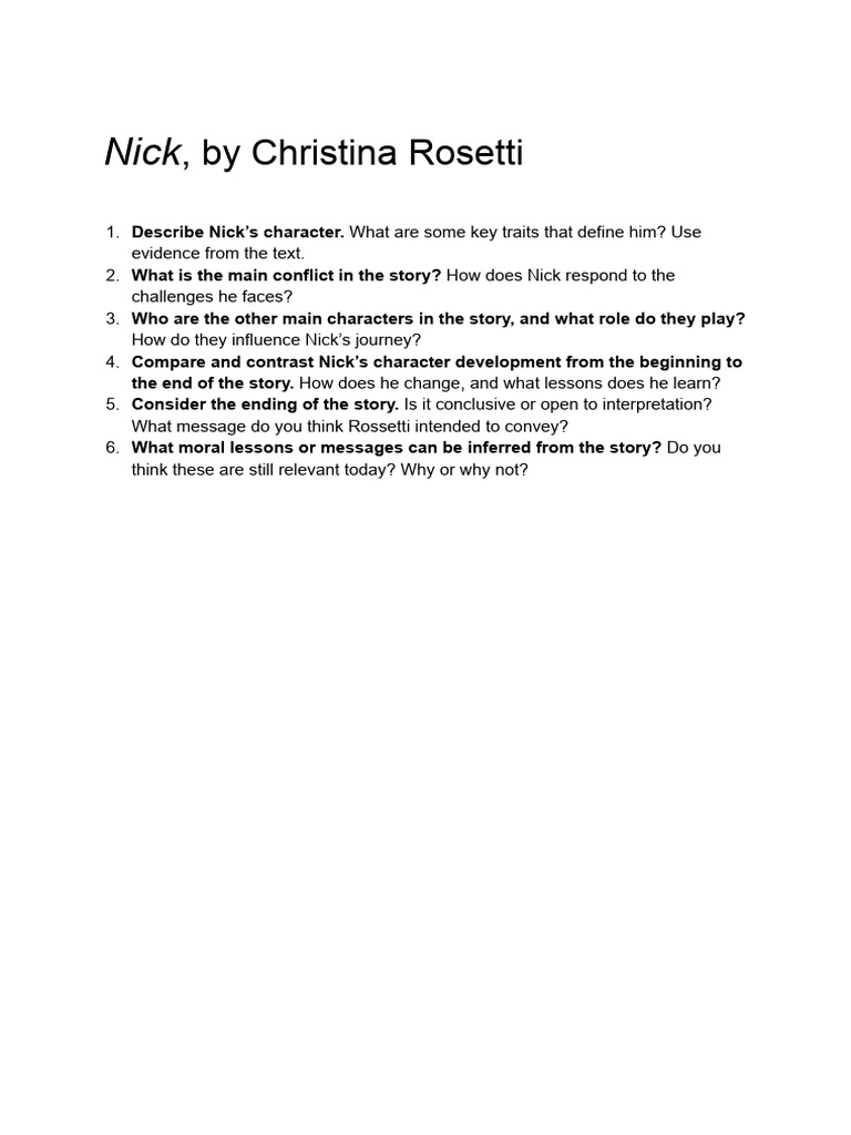 Nick: Character Analysis Guide | PDF