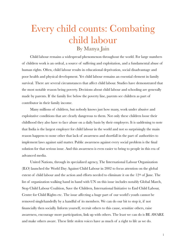 Article On Child Labour | PDF | Child Labour | International Labour ...