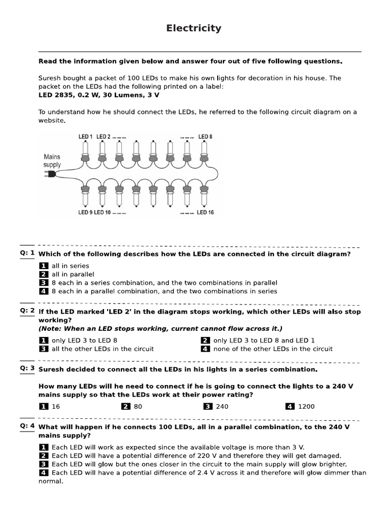 Electricity Test Answer Key | PDF