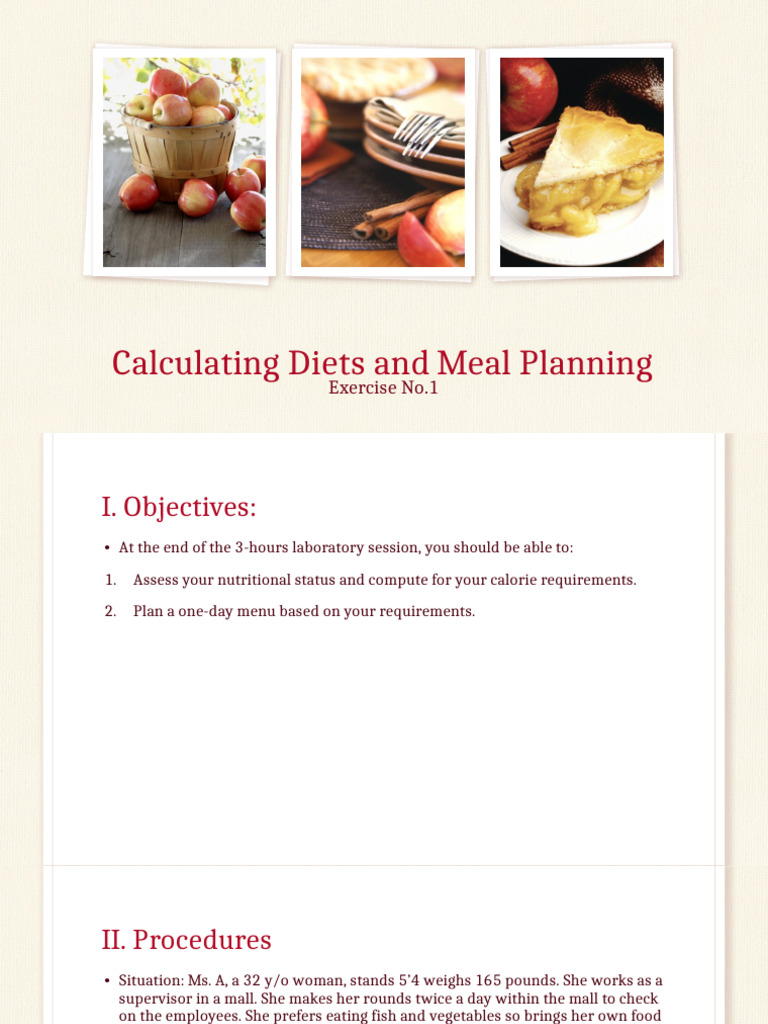Calculating Diets and Meal Planning Exercise 1 | PDF | Calorie ...