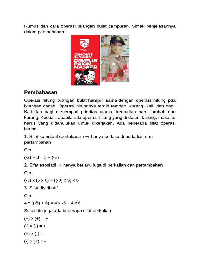 Rumus Dan Cara Operasi Bilangan Bulat Campuran | PDF