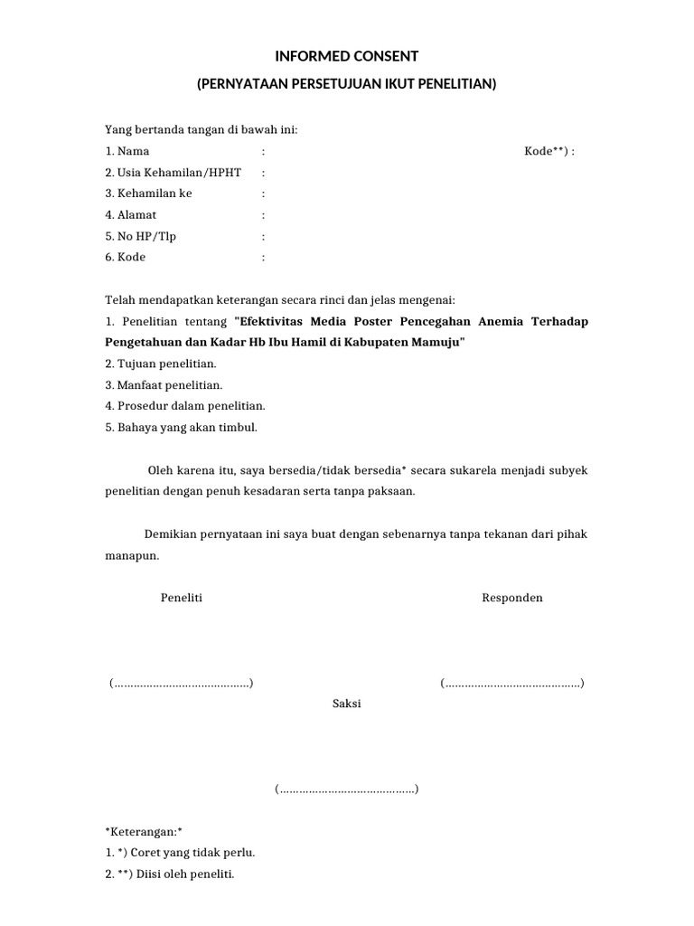Informed Consent Penelitian | PDF