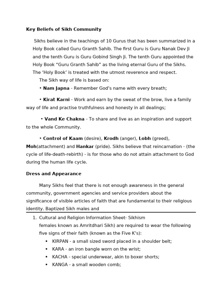 Core Beliefs and Practices of Sikhism | PDF | Bhakti Movement | Punjab