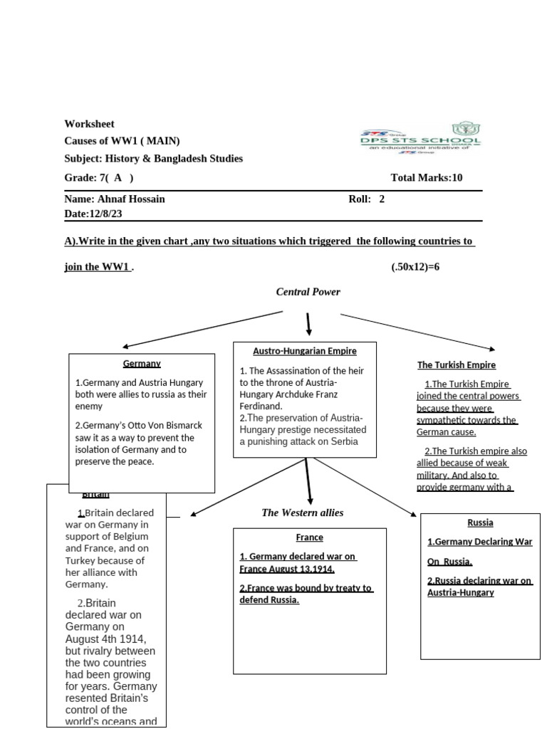 My Main Worksheet | PDF | Austria Hungary | Allies Of World War I