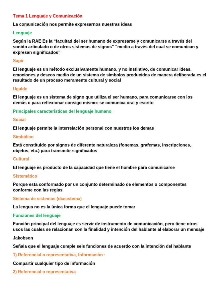 Tema 1 Lenguaje y Comunicación | PDF | Comunicación | Comunicación humana