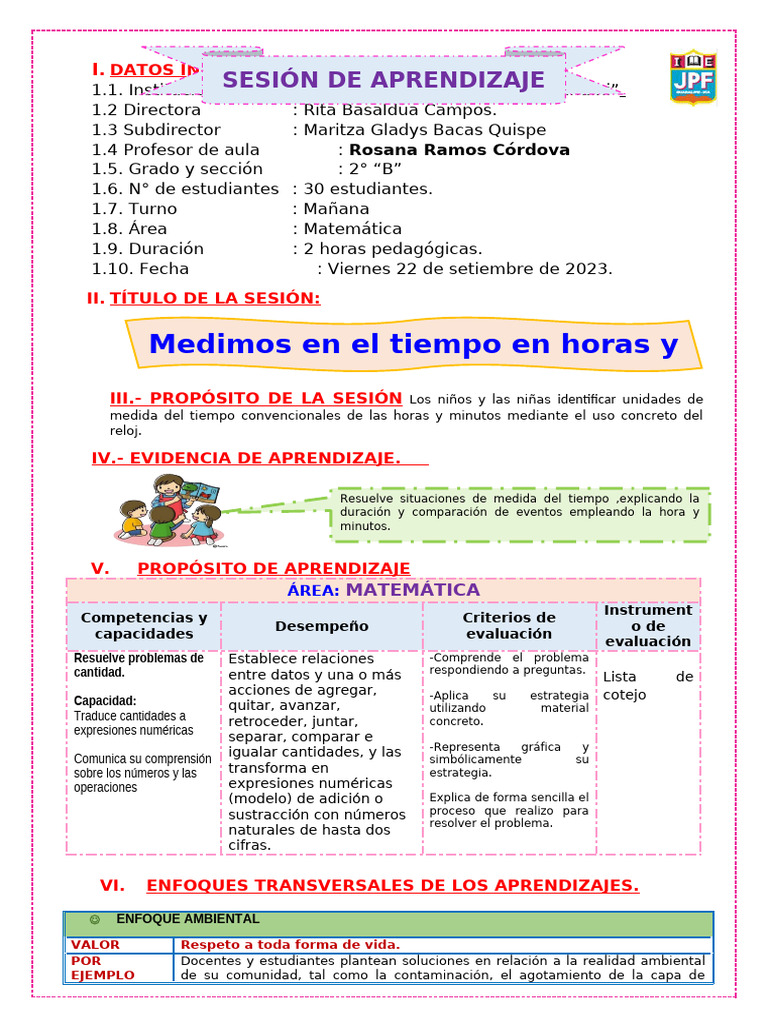 Sesion 7 MAt. Medimos el tiempo | PDF | Enseñando | Evaluación