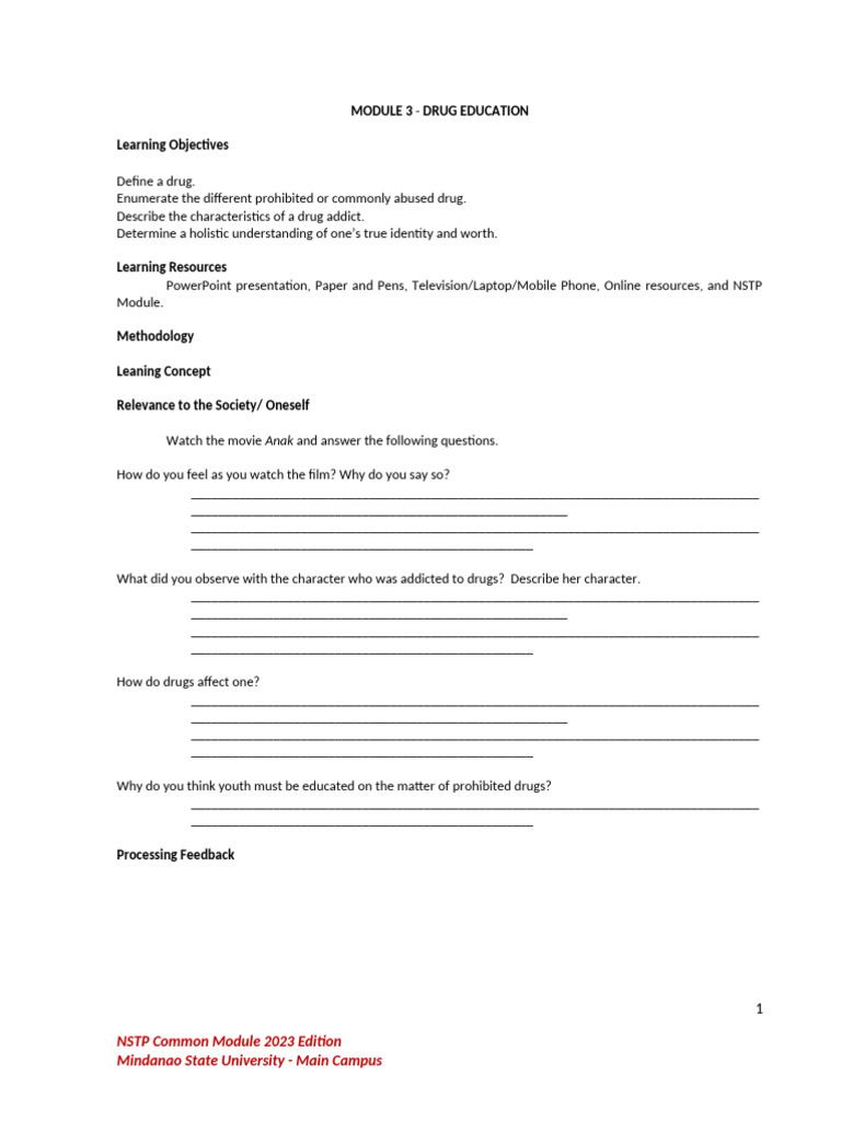 NSTP Module 3 - Drug Education | PDF | Substance Abuse | Stimulant