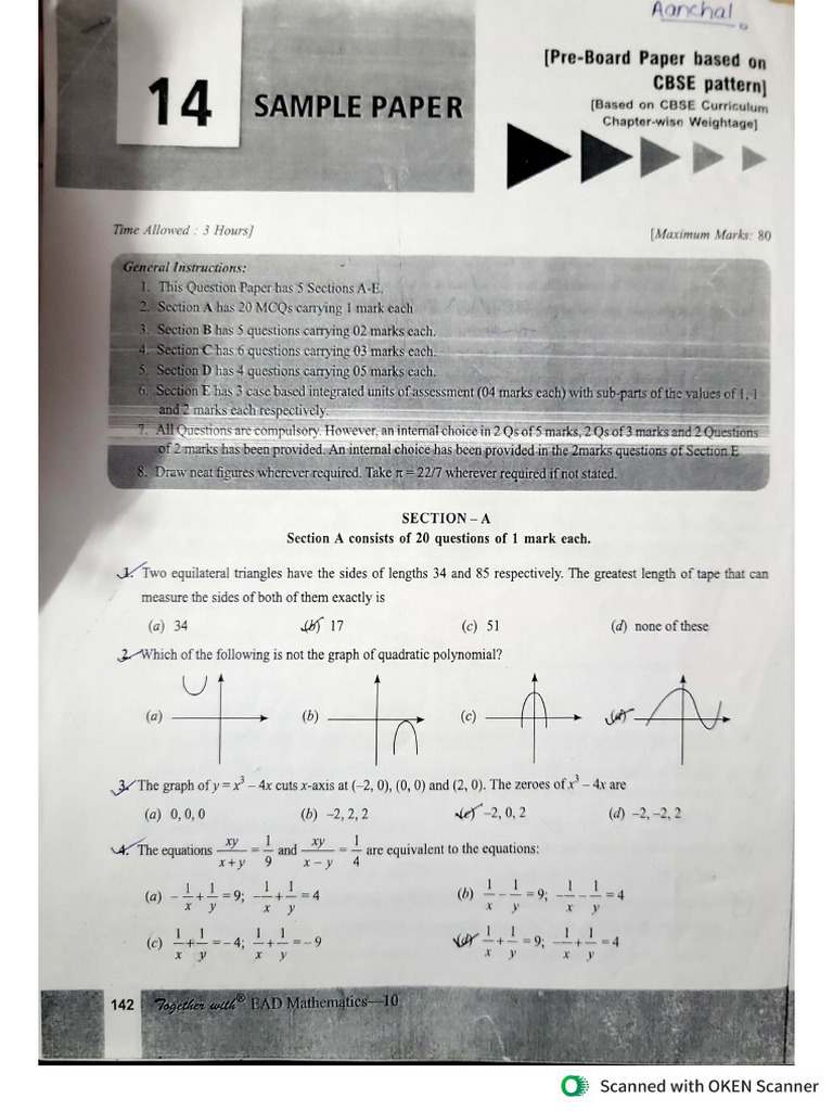 Maths Sample paper 2 | PDF