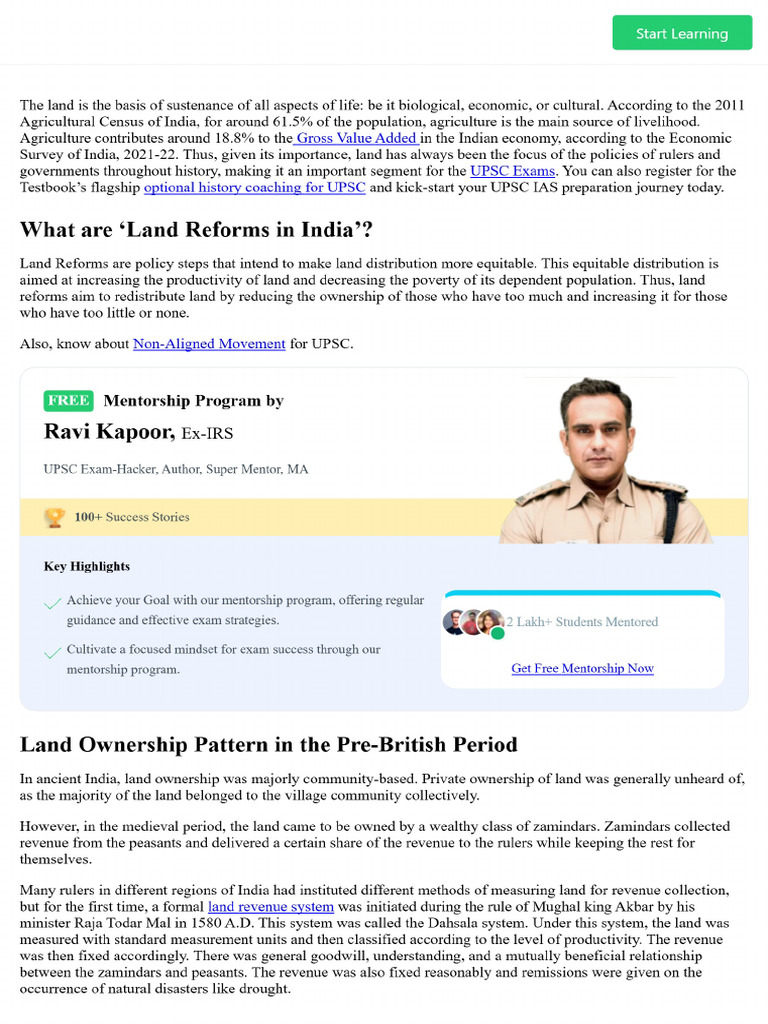 Land Reforms in India - Definition, Features & Land Reform Policy! | PDF
