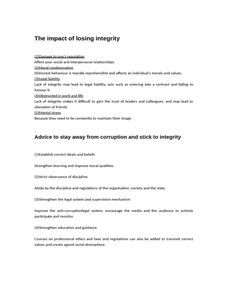 The impact of losing integrity | PDF