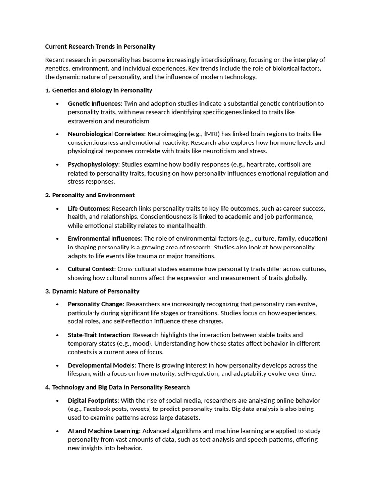 Trends in Modern Personality Research | PDF | Emotional Self Regulation ...