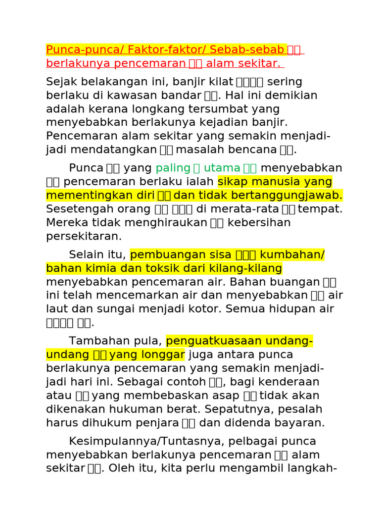 Punca-Punca Pencemaran Alam Sekitar | PDF