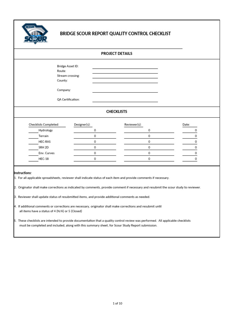Comprehensive QC Checklist For SCDOT Scour Analysis | PDF | Discharge ...