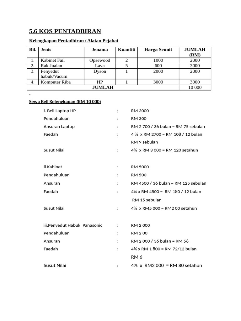 Kos Pentadbiran 1 | PDF
