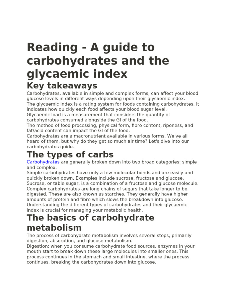 Nutrition & Met - Reading - Carbo Glycemic Index | PDF | Glycemic Index ...