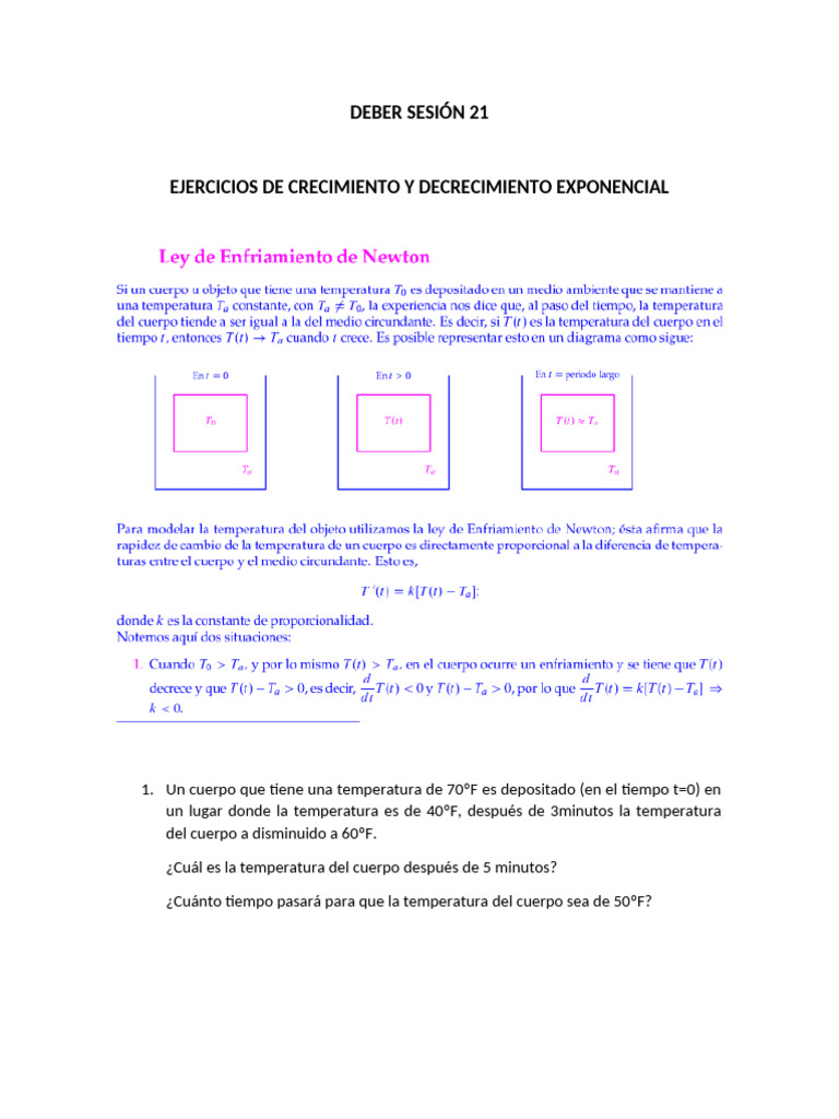 Deber Sesiã N 21. - Ejercicios de Crecimiento Exponencial | PDF