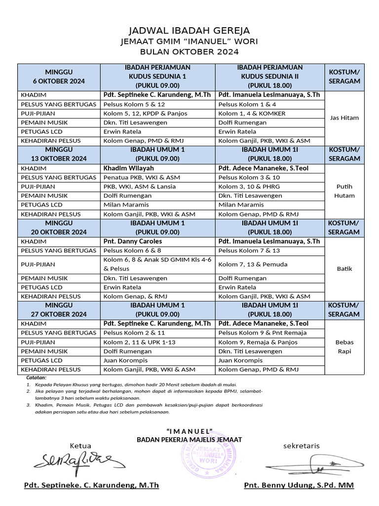 jadwal ibadah gereja | PDF