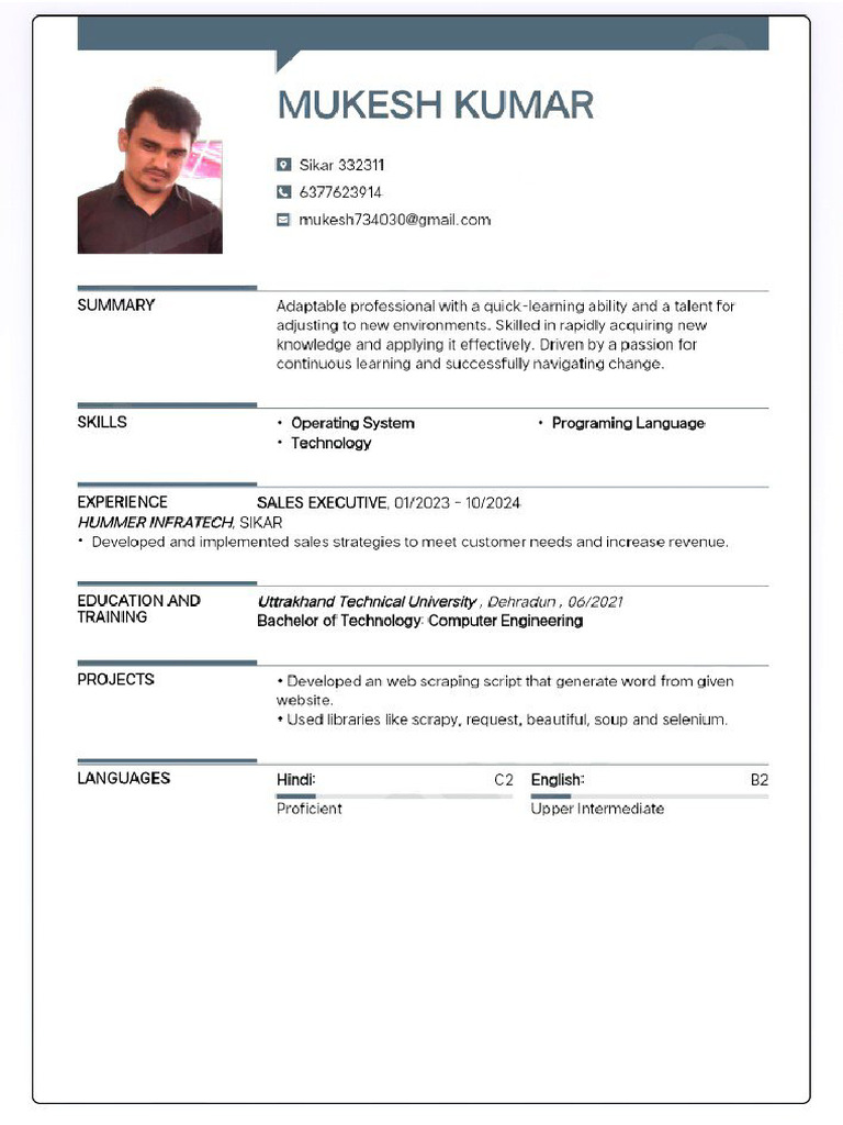 Mukesh Kumar CV 01 | PDF