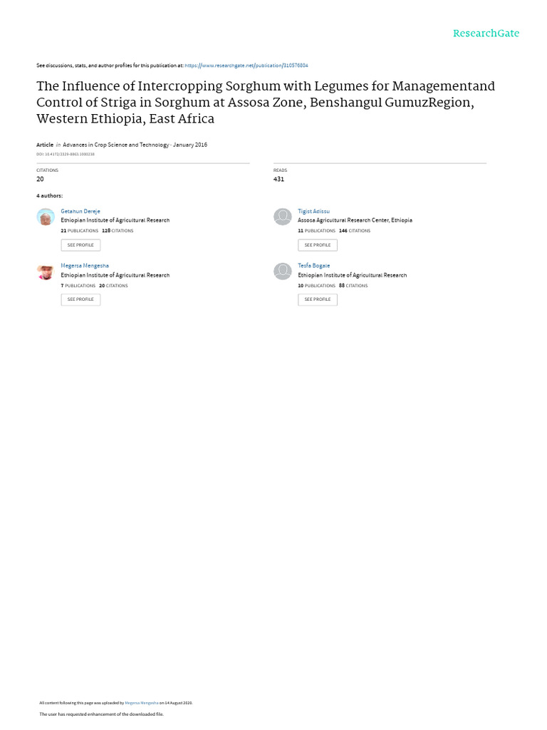 The Influence of Intercropping Sorghum With Legumes For Managementand ...